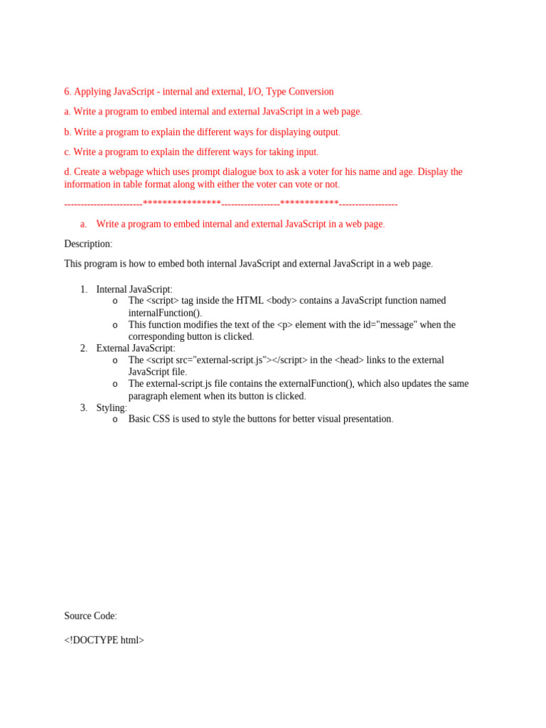 FSD - Experiment - VI - For II-II-CSE-A - 6abcd | PDF | Java Script | World Wide Web
