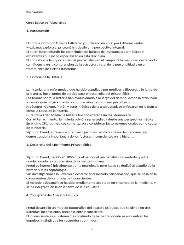 Curso Básico de Psicoanálisis Resumen | PDF | Psicoanálisis | Mente inconsciente
