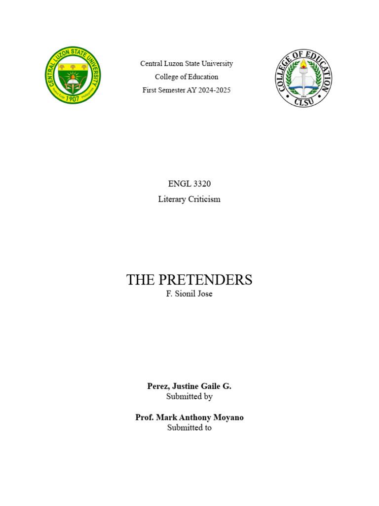 The Pretenders (ENGL 3320 Final Term Paper) | PDF | Shadow (Psychology) | Unconscious Mind