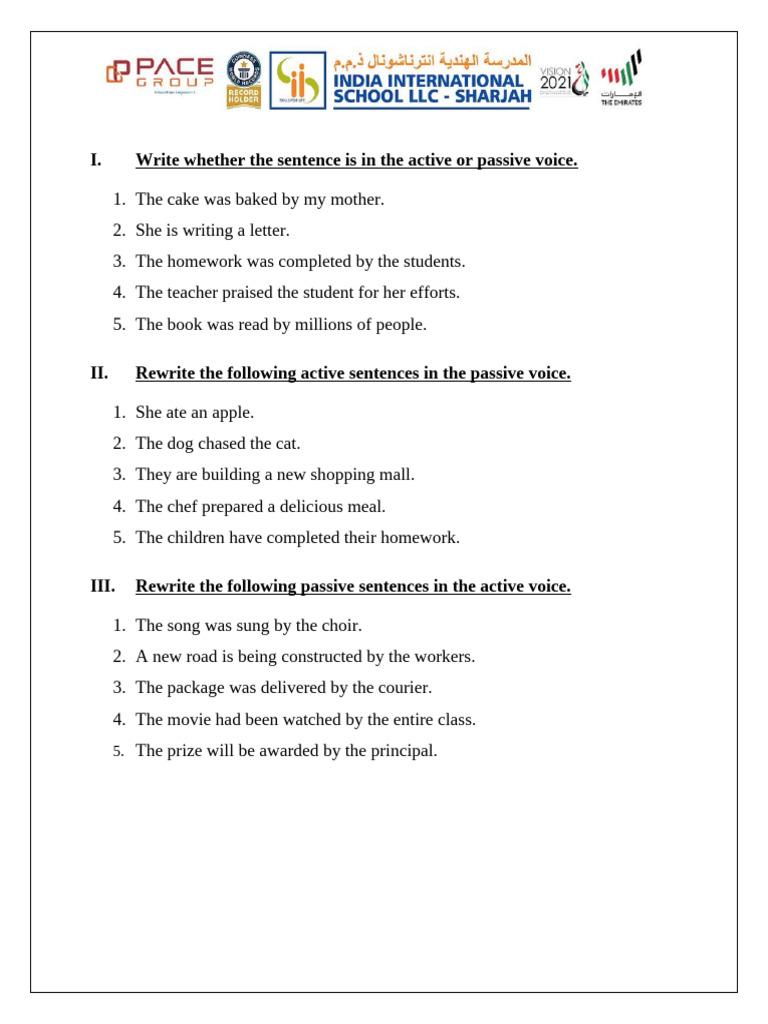Revision Worksheet-Active & Passive-Grade-7 | PDF