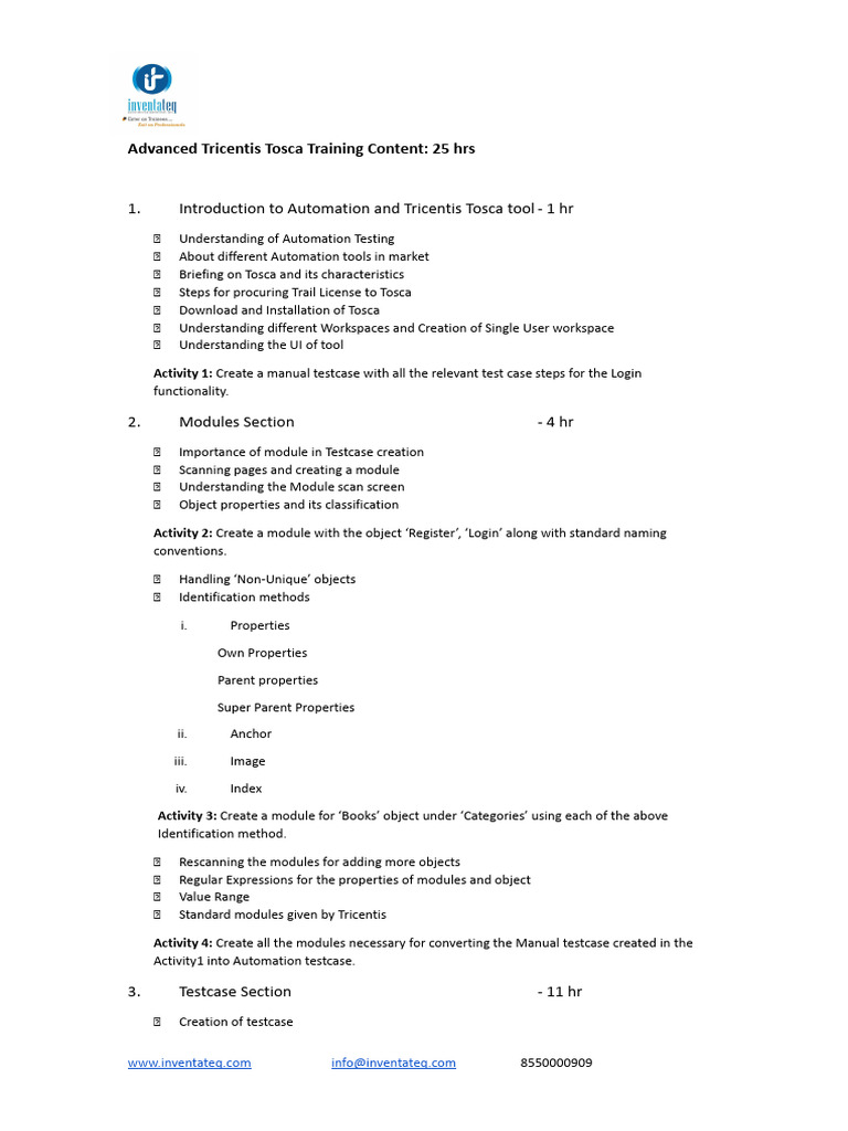 Tosca Course Syllabus Content From Inventateq | PDF | Microsoft Excel | Databases