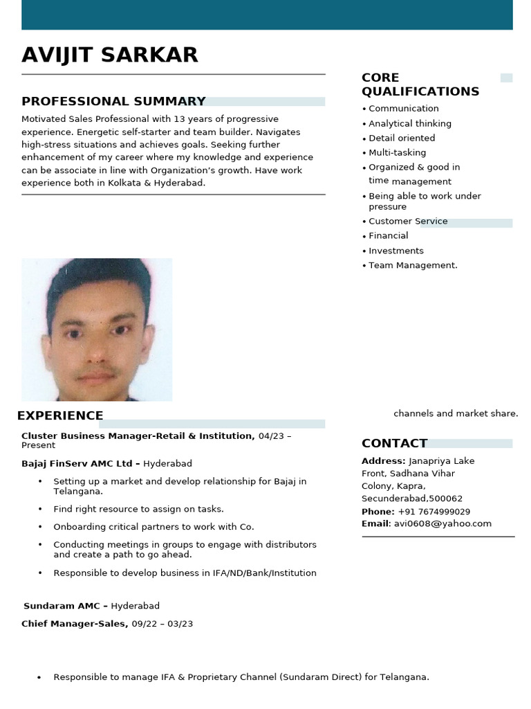 Naukri AVIJITSARKAR (15y 0m) | PDF | Sales | Customer Relationship Management