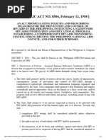 RA 8504 - Philippine AIDS Prevention and Control Act of 1998 | PDF ...