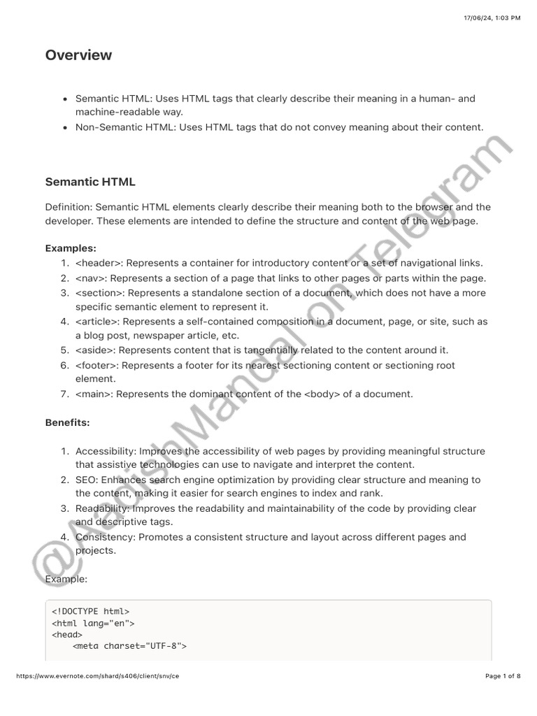 Semantic Vs Non Semantic Html Watermark Pdf Html Element Html