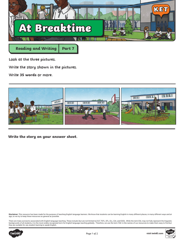 KET Story Writing: Breaktime Pictures | PDF