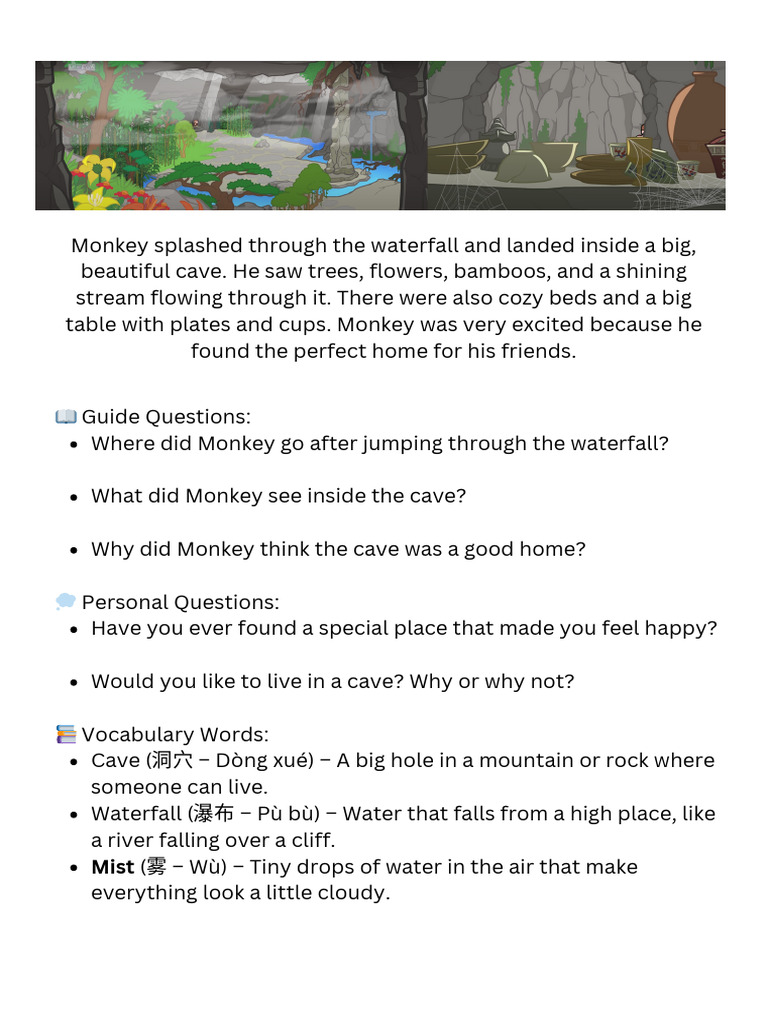 Monkey's Adventure in a Hidden Cave | PDF