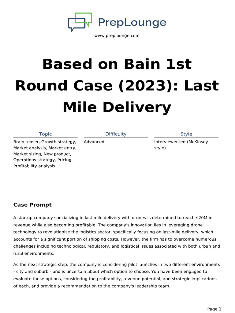 Case - Based On Bain 1st Round Case 2023 Last Mile Delivery | PDF ...