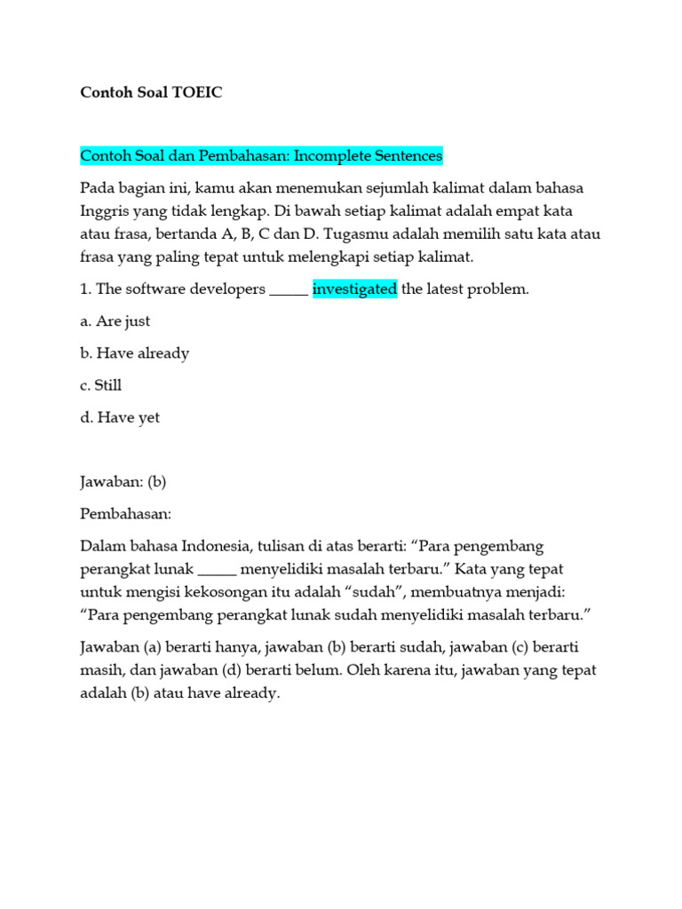 Contoh Soal TOEIC 1 | PDF