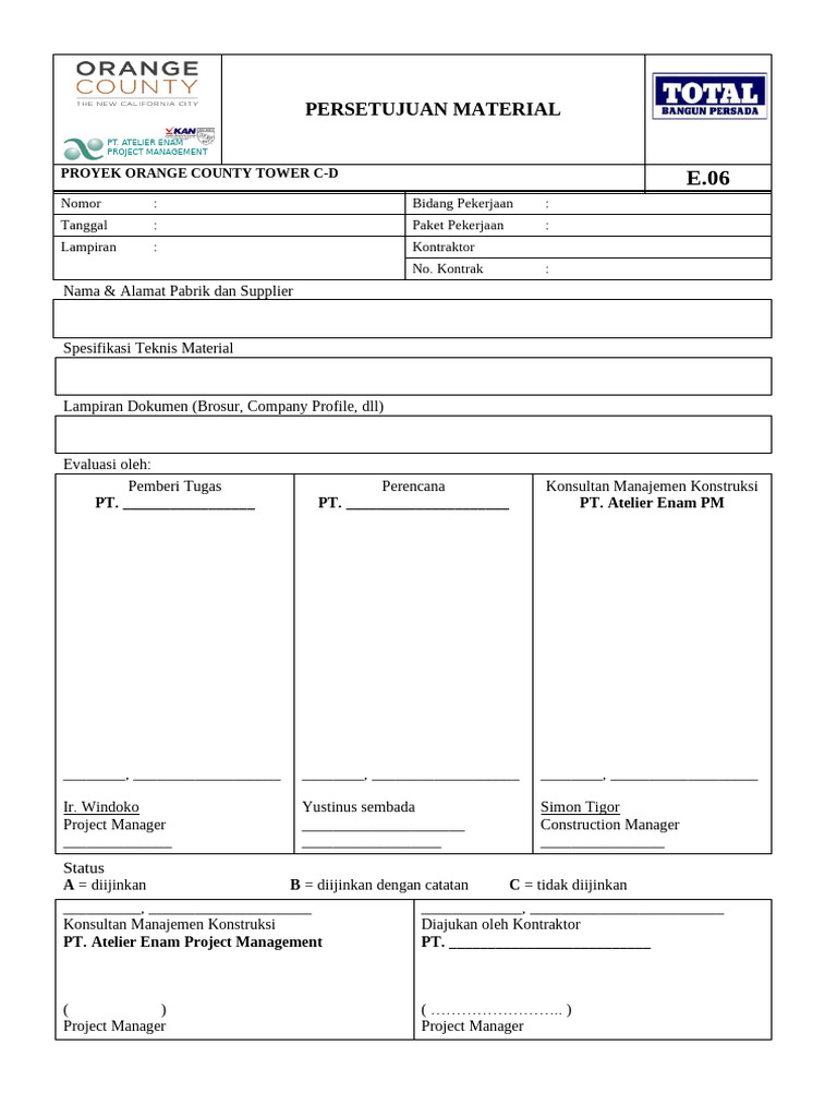 E.06 - Persetujuan Material | PDF