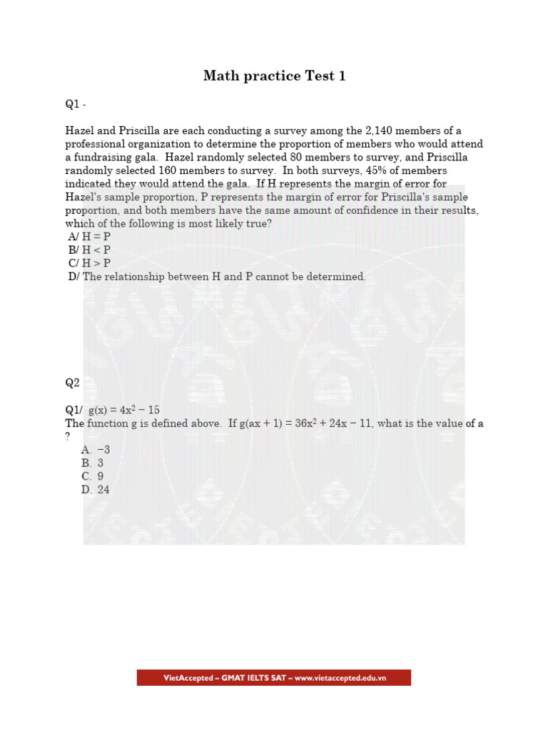Math Practice Test 1 SB | PDF