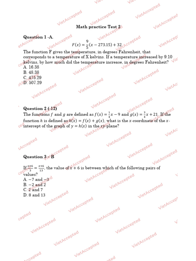 Math Practice Test 2 SB | PDF | Function (Mathematics) | Rectangle