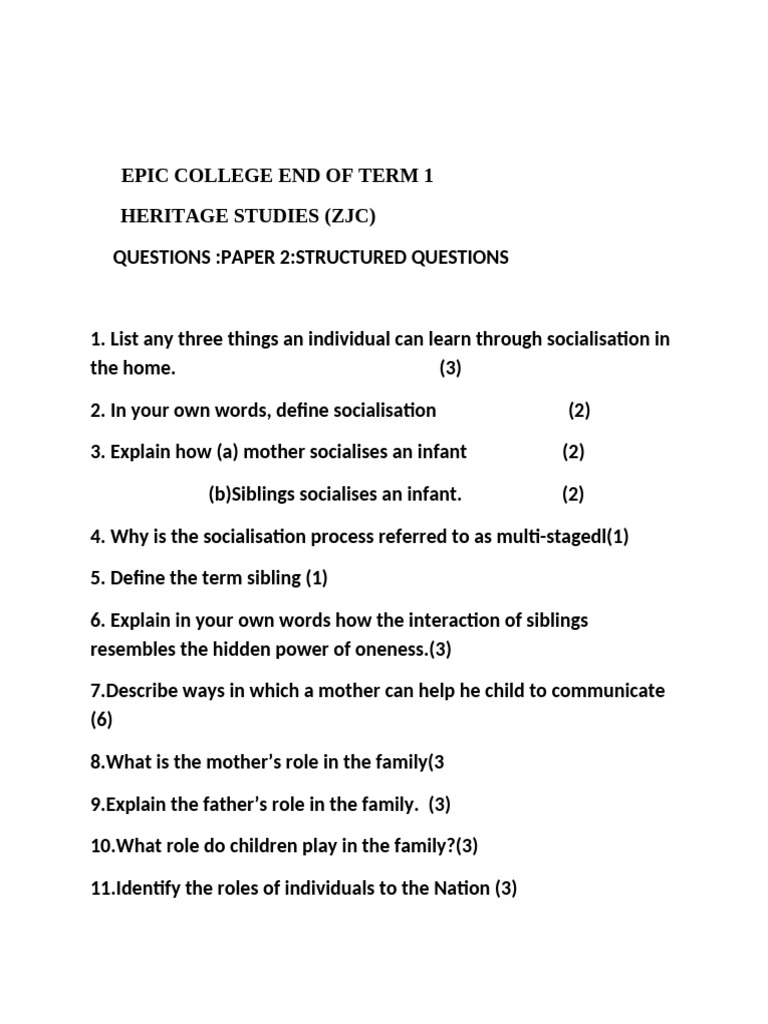 Heritage ZJC Term1exam 2025 | PDF