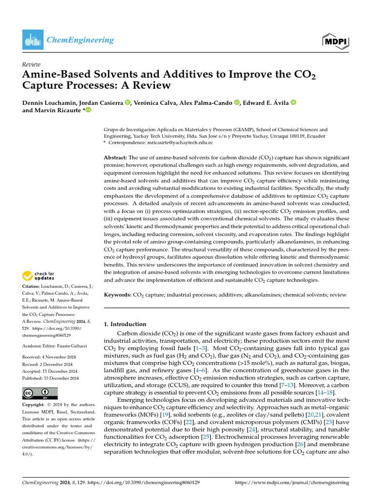 Amine-Based Solvents and Additives To Improve The | PDF | Amine ...