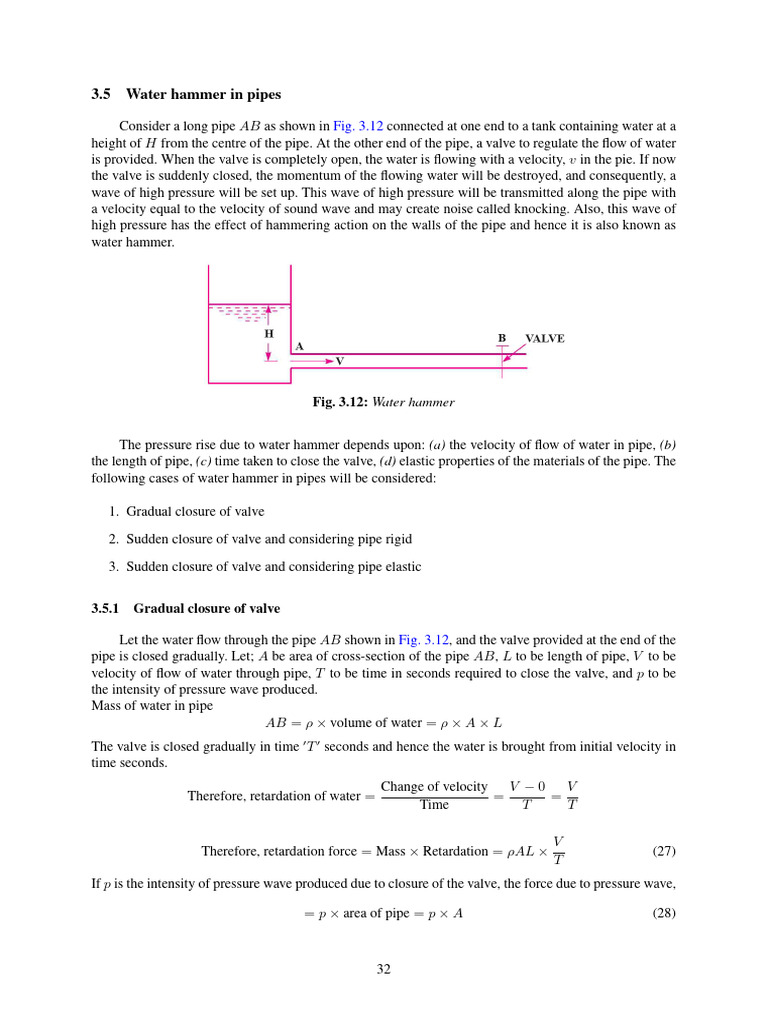 Water Hammer | PDF | Fluid Mechanics | Mechanics