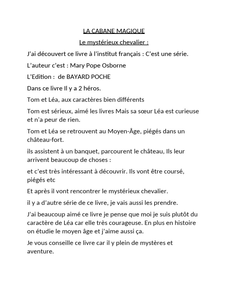 La Cabane Magique : Le Mystérieux Chevalier | PDF