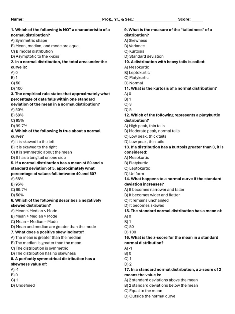 Quiz On Normal Distribution 1 | PDF | Skewness | Descriptive Statistics