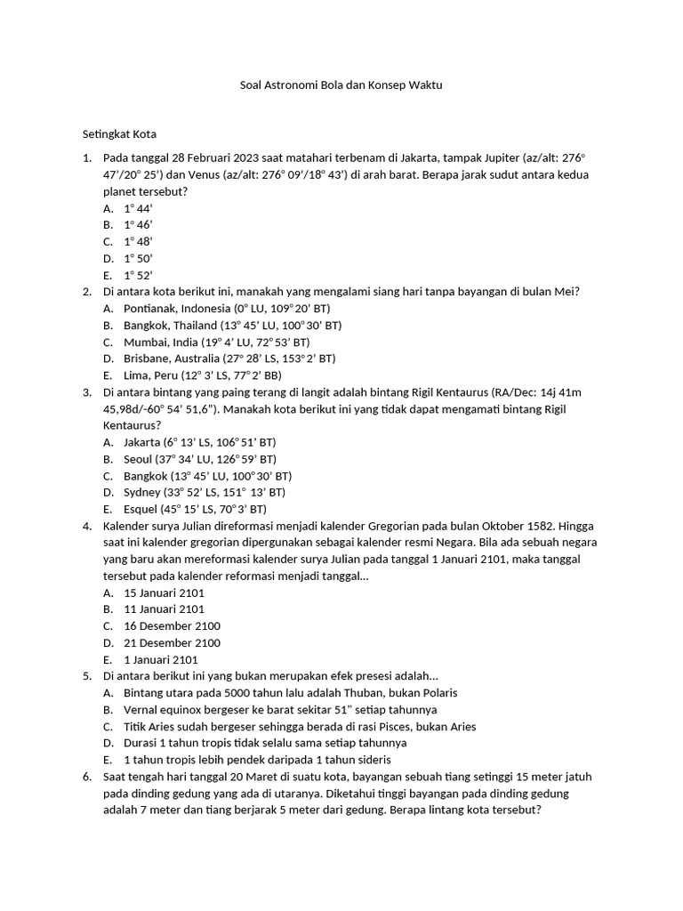 Soal Astronomi Bola Dan Konsep Waktu | PDF