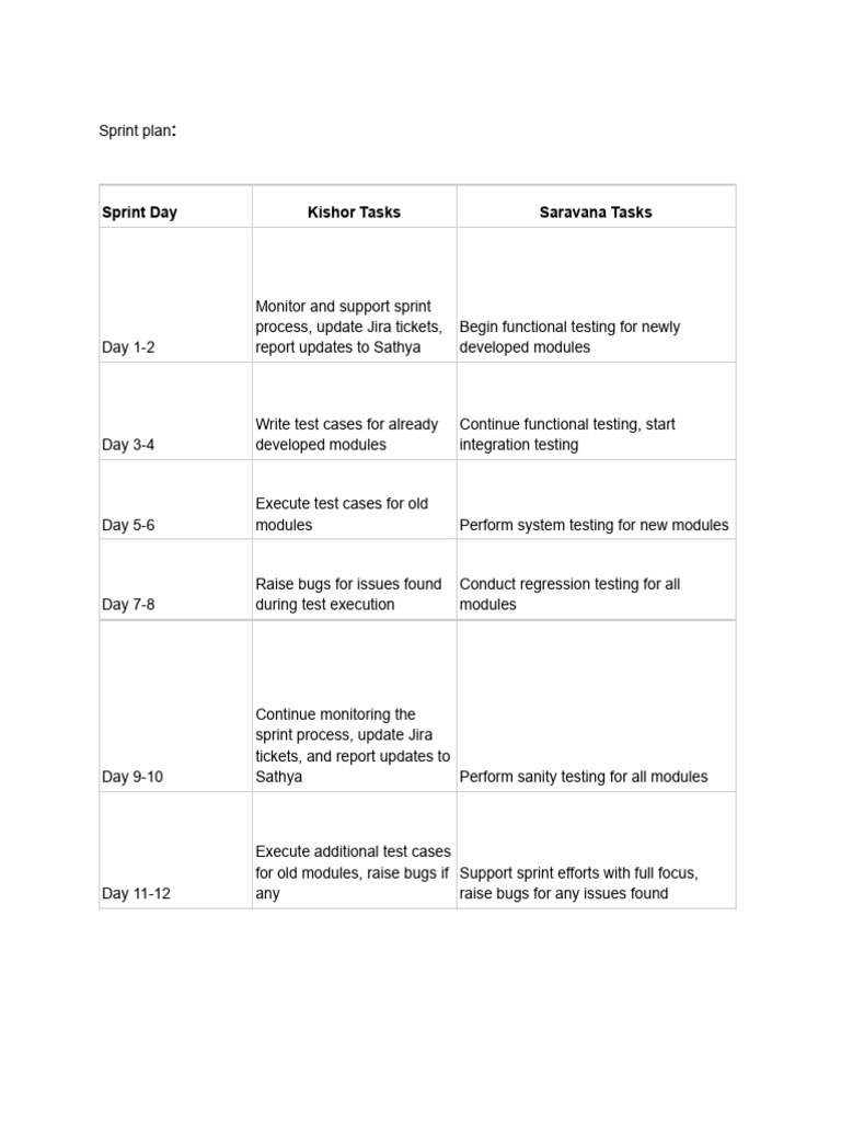 QA Sprint Plan Overview | PDF