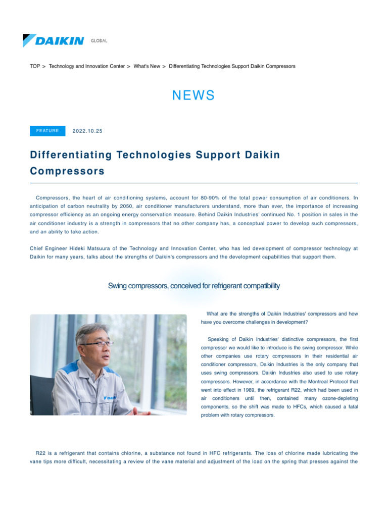 Daikin Compressors Supported by Differentiating Technologies Daikin ...