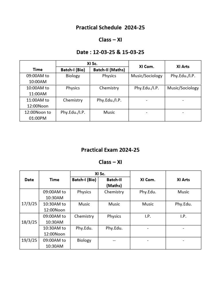 Practical and Exam Schedule | PDF
