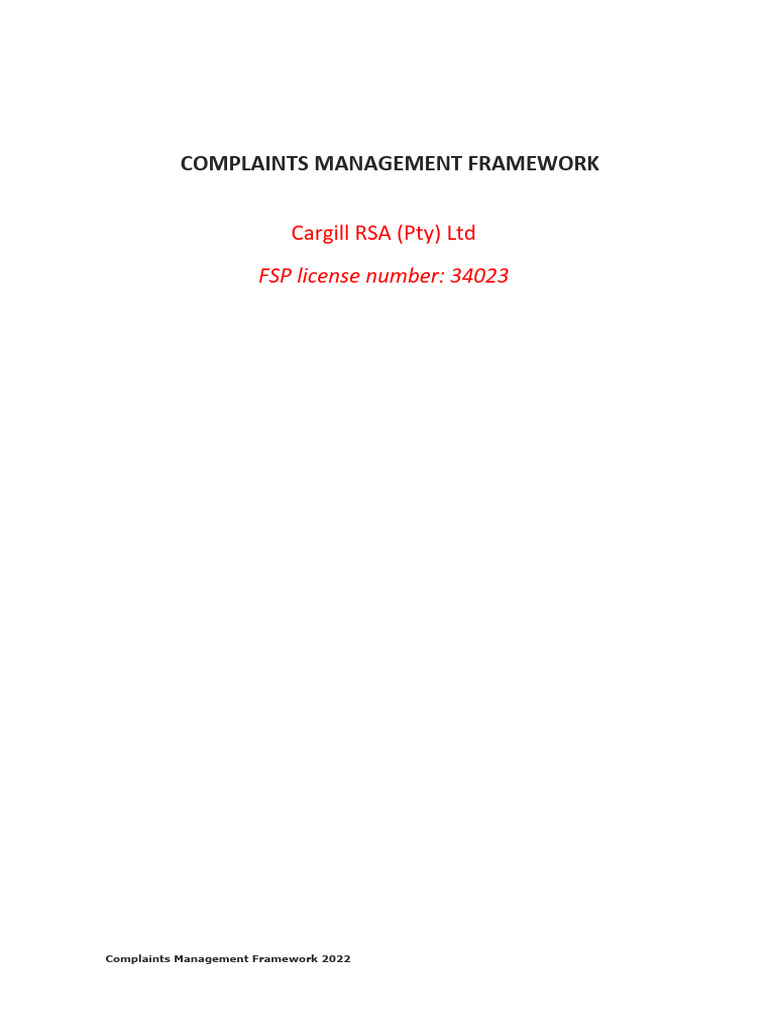 CRSA - Complaints Management Framework 2022 | PDF | Insurance | Information