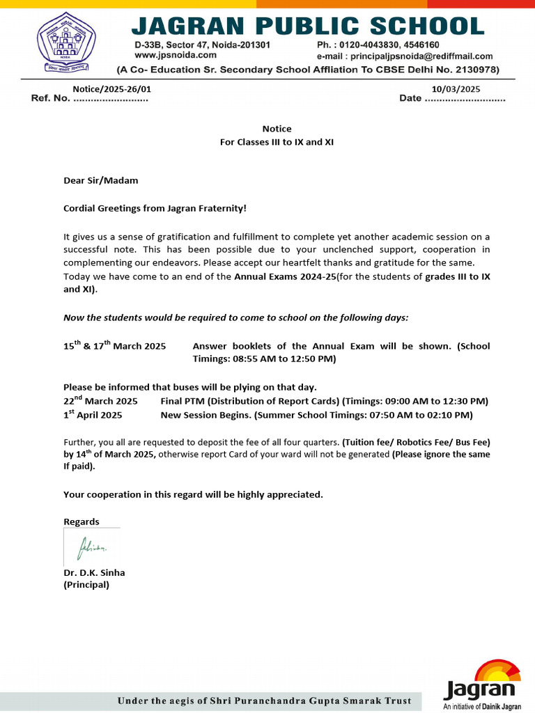 NOTICE For CLASS III To IX and XI (For Showing of Answersheet) - 1 | PDF