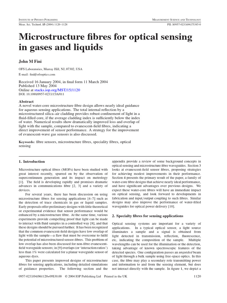 Microstructure Fibres For Optical Sensing | PDF | Optics | Sensor
