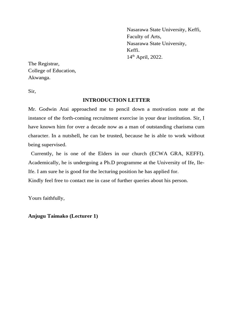 Introduction Letter | PDF