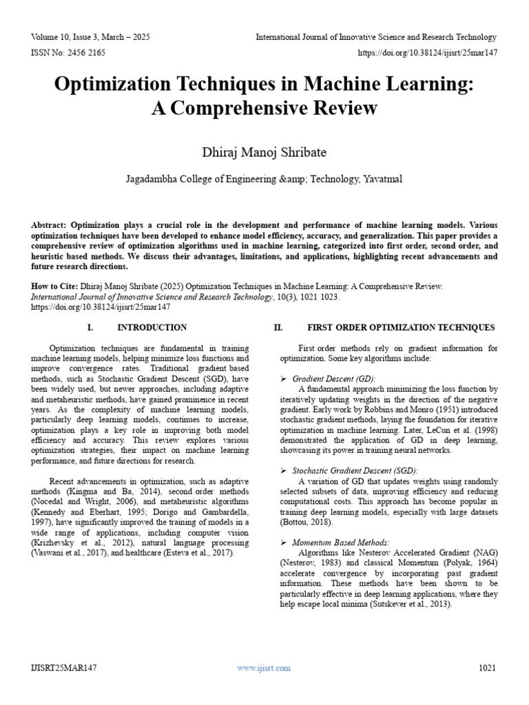 Optimization Techniques in Machine Learning | PDF | Mathematical Optimization | Numerical Analysis