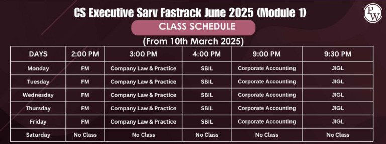 Class Schedule __ CS Executive Sarv Fastrack June 2025 (Module 1) | PDF