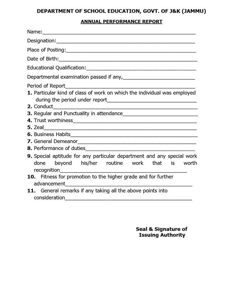 J&K Annual Performance Report Template | PDF
