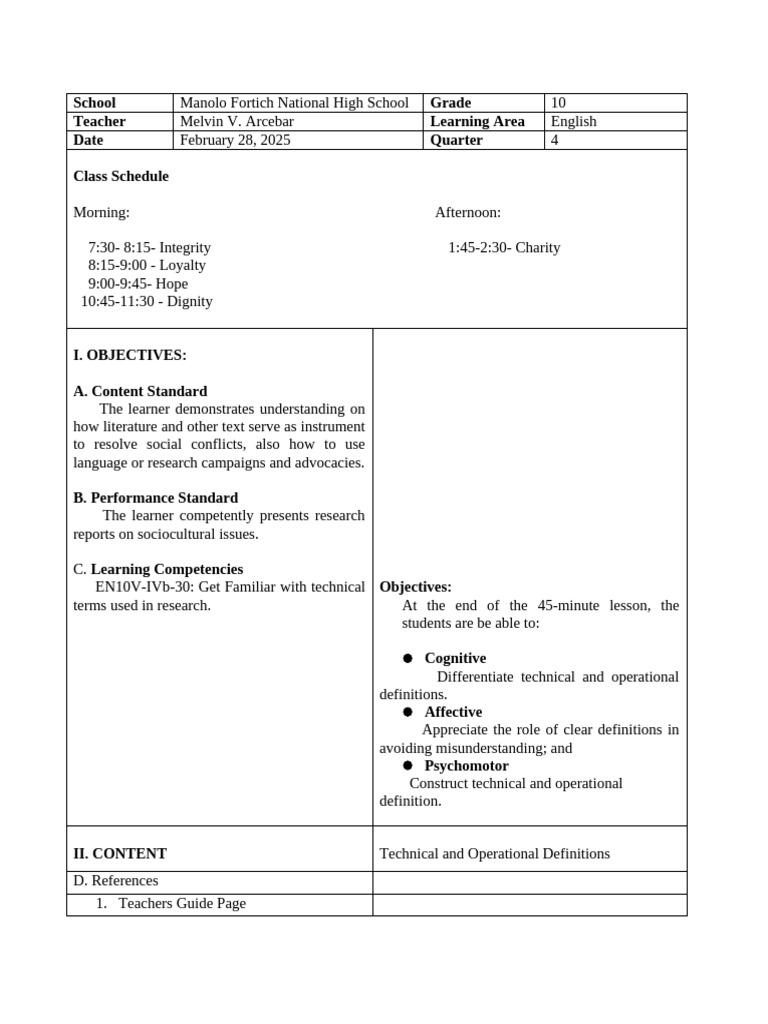 my lesson plan class 3 | PDF | Definition | Learning