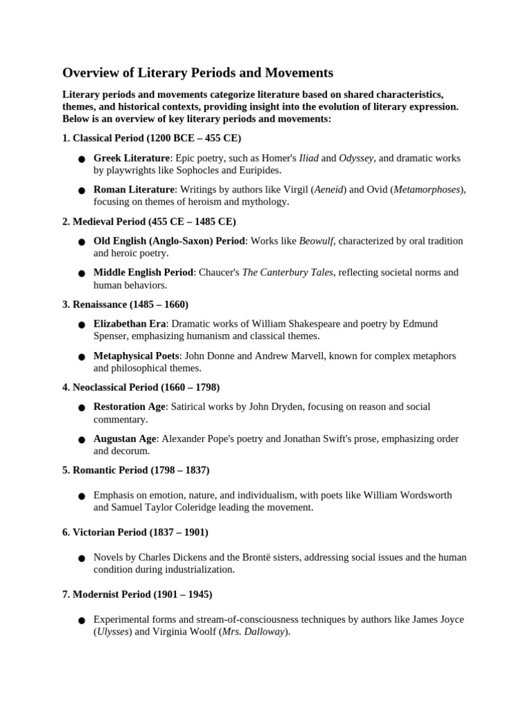 Overview of Literary Periods and Movements | PDF | English Literature ...
