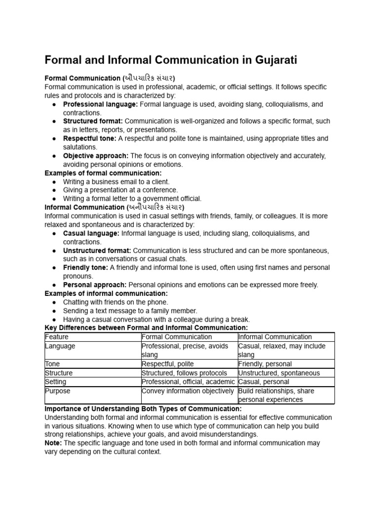 Explain Formal and Informal Communication in Gujar... | PDF ...