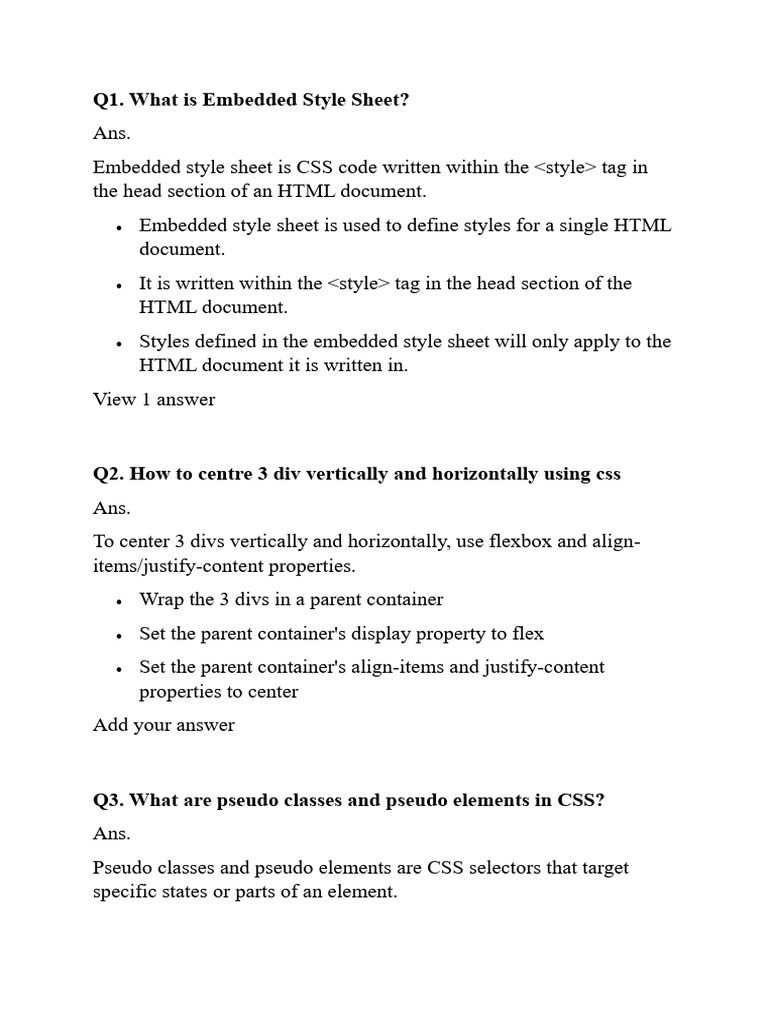 Css Interview Questions | PDF | Html Element | Web Development