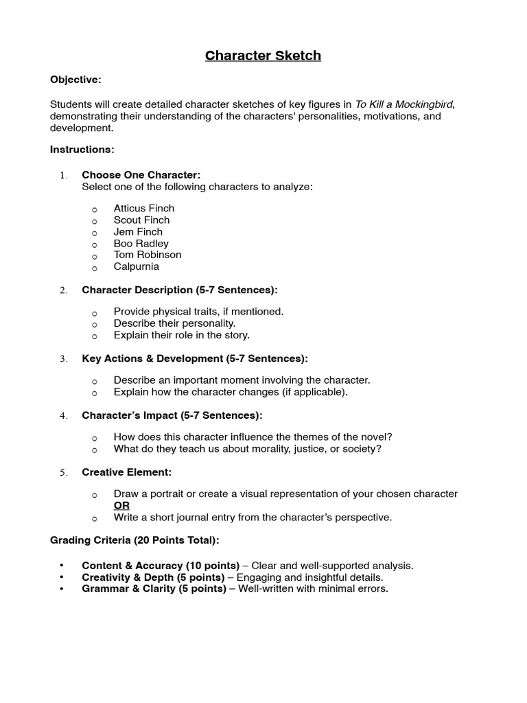 TKAM - Character Sketch | PDF