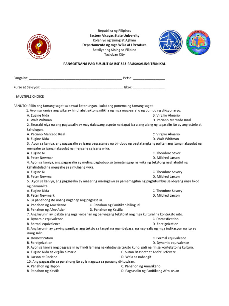 Midterm Exam BSF 343-PAGSASALING TEKNIKAL | PDF