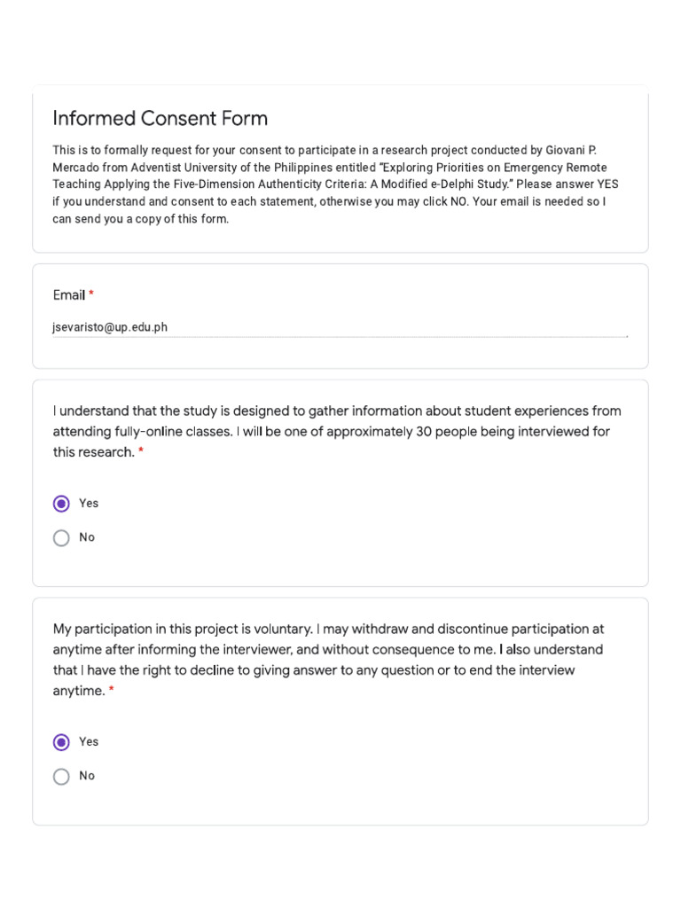 Informed Consent Form - Google Forms | PDF