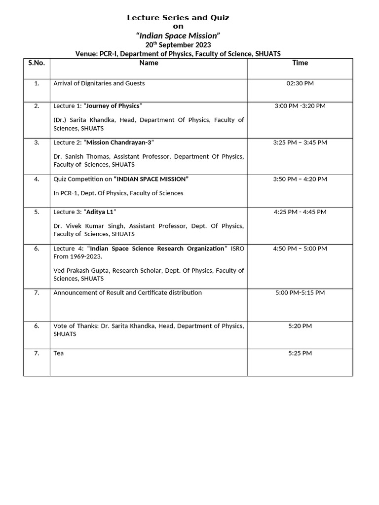 Inaugural Schedule | PDF
