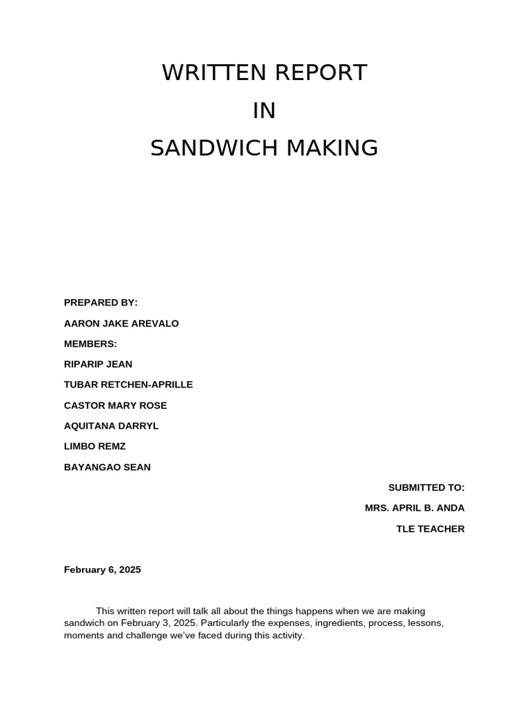 Sandwich Making Report and Lessons | PDF | Hamburgers | Prepared Foods