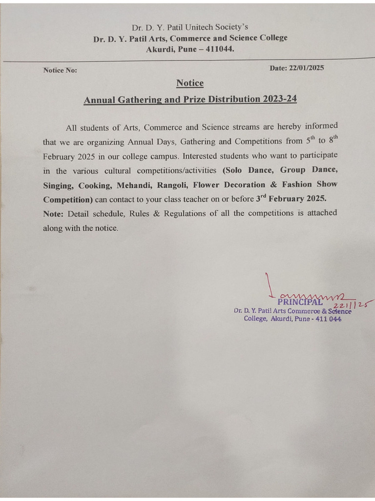 Annual Gathering and Prize Distribution Notice, Schedule and Rules ...