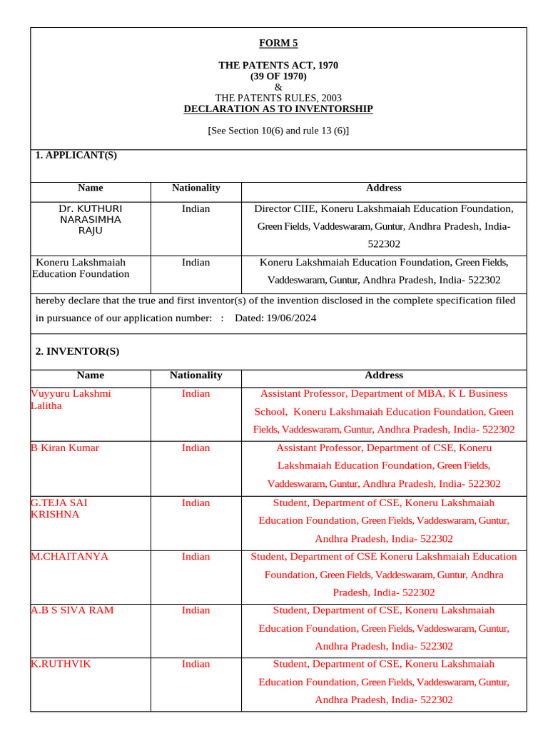 Form 5[1][1] | PDF | Patent Law | Intellectual Property Law