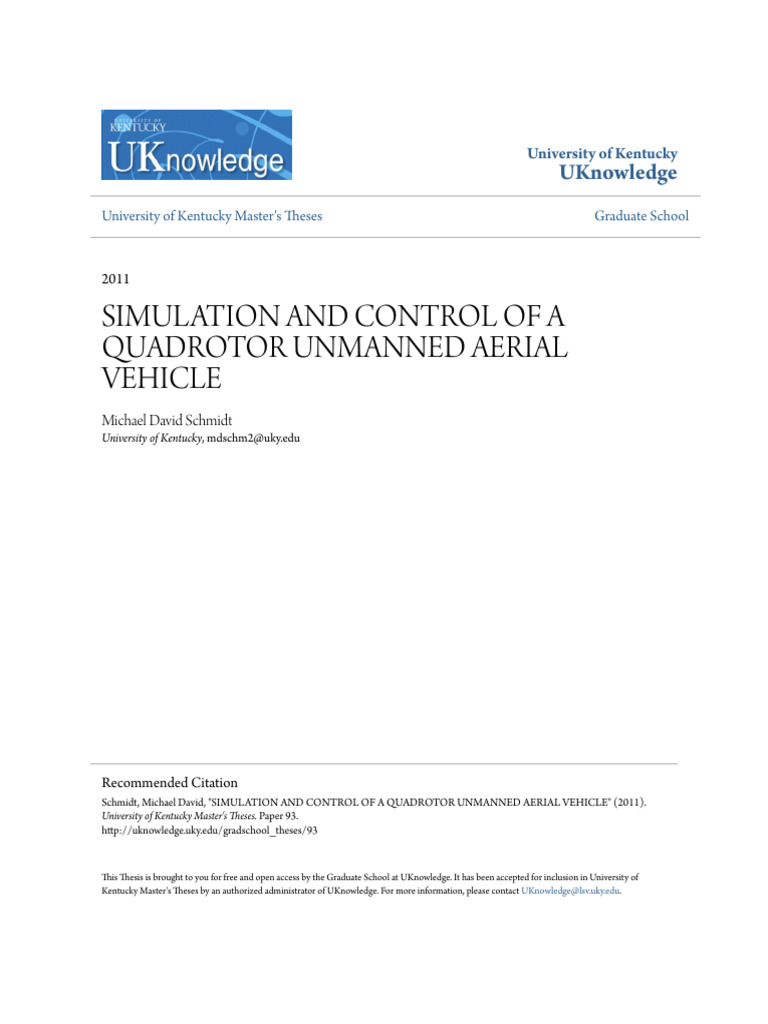 SIMULATION AND CONTROL OF A QUADROTOR UNMANNED AERIAL VEHICLE | PDF | Rotation | Gyroscope
