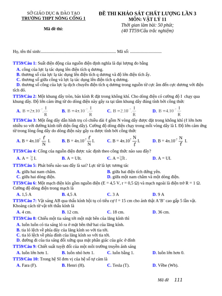 TT59 - LAN 3 - VL 11 - Nong Cong 1 - HS LAM | PDF