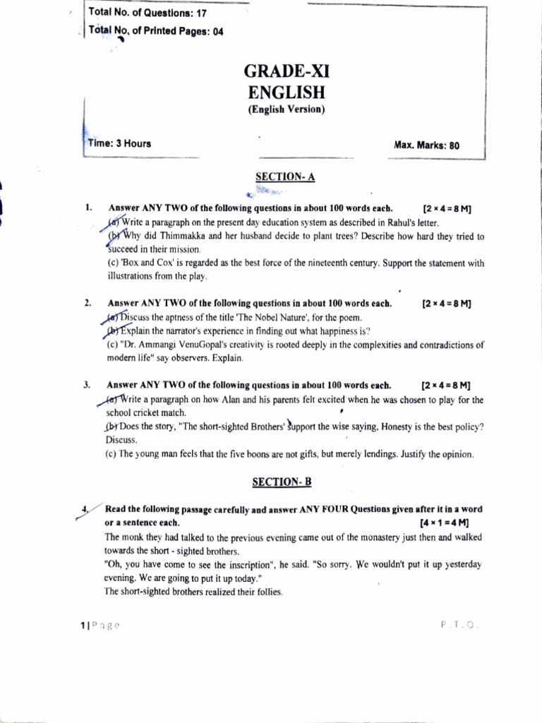 TS 1st Year English Model Paper | PDF