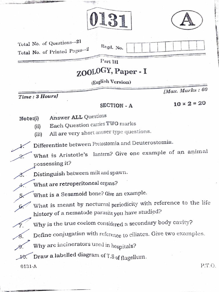 TS 1st Year Zoology Model Paper | PDF | Zoology