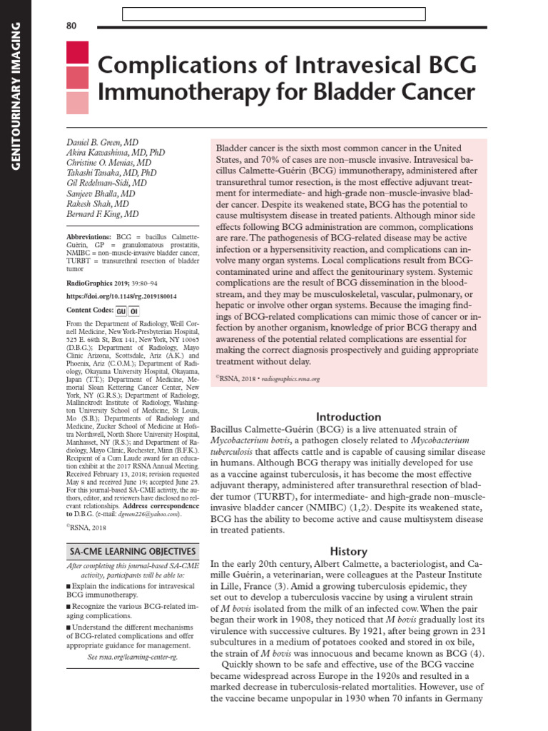 Complications of Intravesical BCG Immunotherapy | PDF | Medicine ...