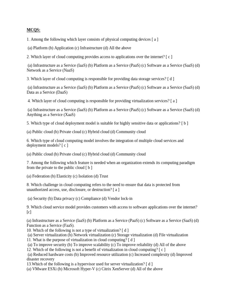 Cloud Computing MCQs and Concepts | PDF | Cloud Computing | Virtualization