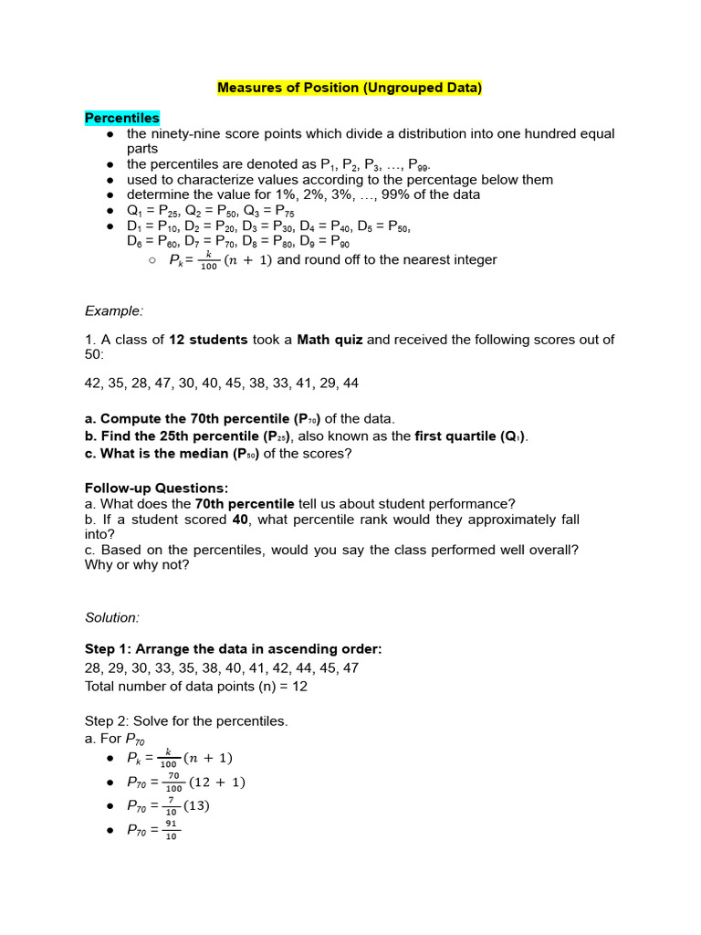 Lecture Notes MCP Ungrouped Percentiles | PDF | Percentile ...
