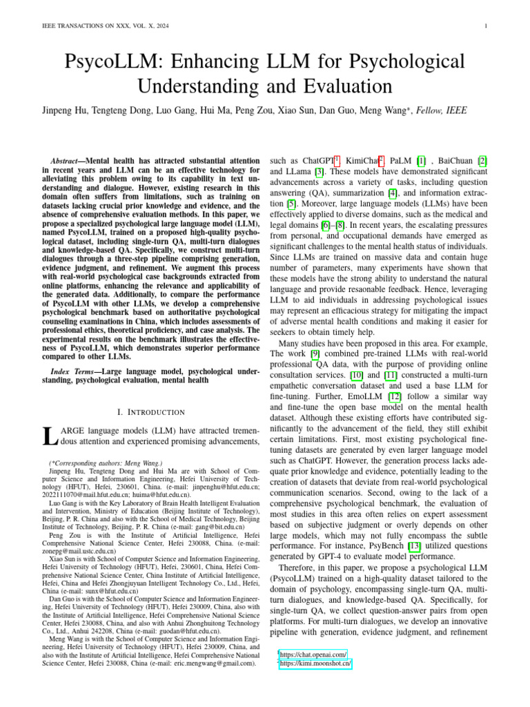 PsycoLLM - Enhancing LLM For Psychological Understanding and Evaluation | PDF | Self Concept ...